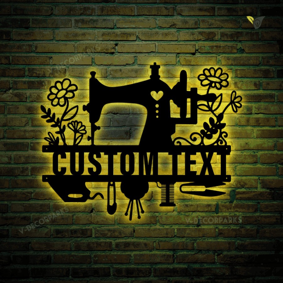 Personalized Sewing Metal Wall Art With Led Lights, Custom Sewing ...