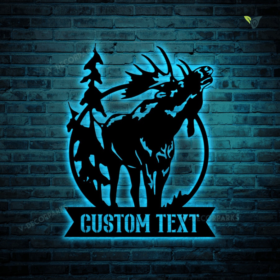 Custom Elk Name Metal Wall Art With Led Lights, Elk Hunter Last Name ...