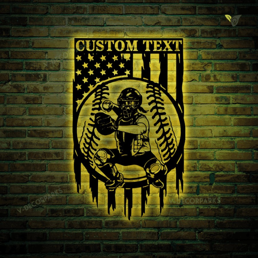 Personalized Usa Flag Football Metal Wall Art With Led Lights, Football ...