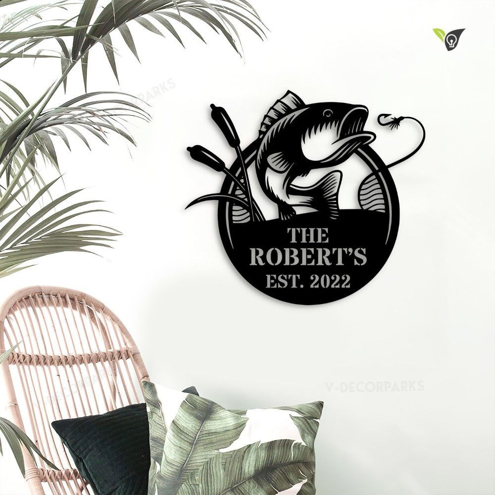 Custom Fishing Metal Name Sign With Led Lights, Fishing Metal Monogram ...