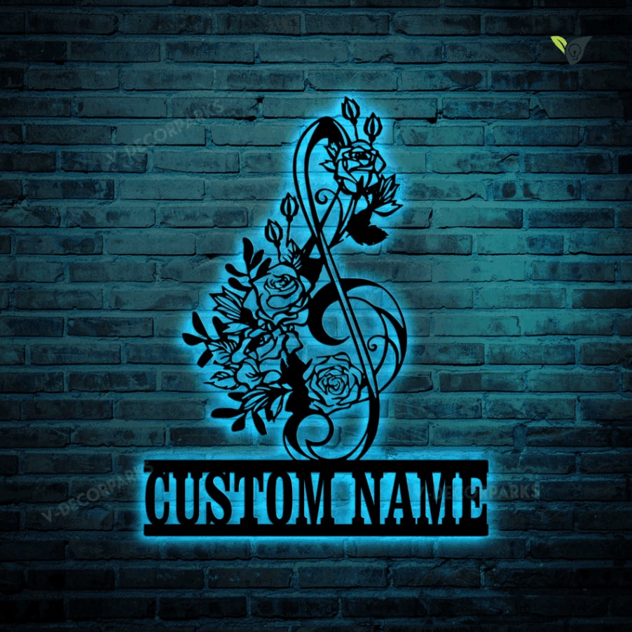 Personalized Name Music Notes Metal Wall Art With Led Lights, Metal ...