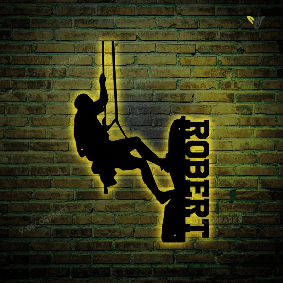 Personalized Rock Climbing Monogram Metal Wall Art With Led Lights ...