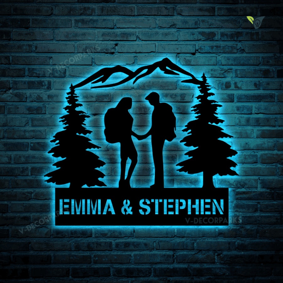 Custom Camper Couple Name Sign With Led Lights, Metal Hiking Sign ...