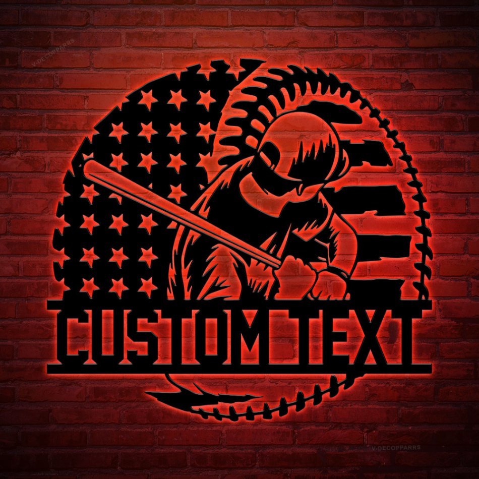 Custom Baseball Metal Wall Art Led Lights, Personalized Baseball Player ...