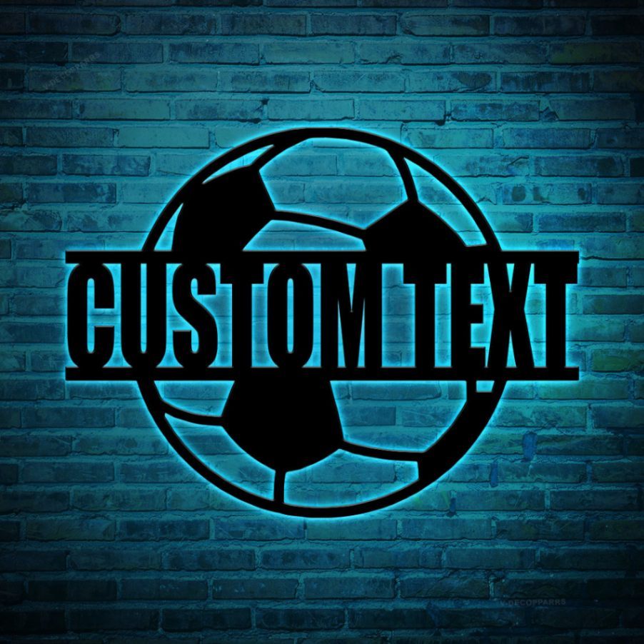 Customized Soccer Metal Wall Art Led Lights, Custom Soccer Player Metal ...