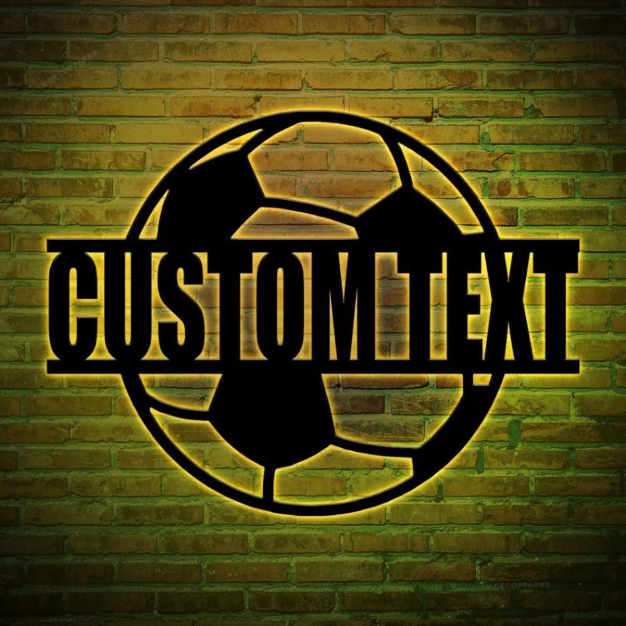 Customized Soccer Metal Wall Art Led Lights, Custom Soccer Player Metal ...