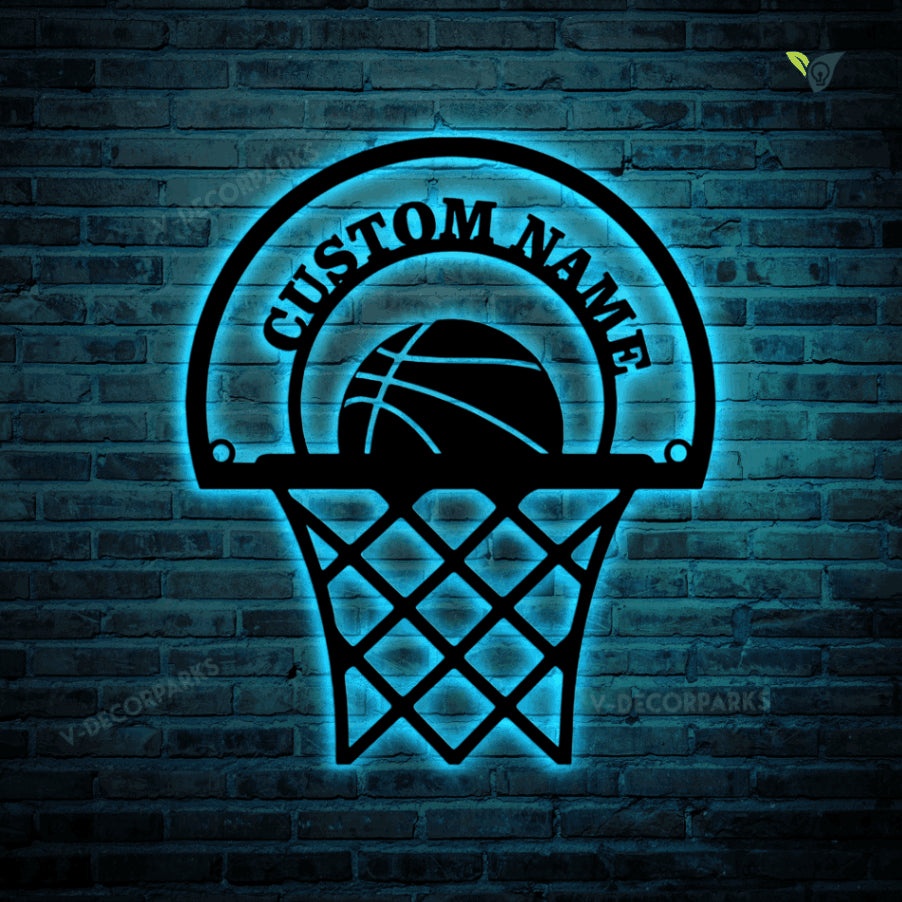 Custom Basketball Metal Wall Art Led Lights, Personalized Basketball ...