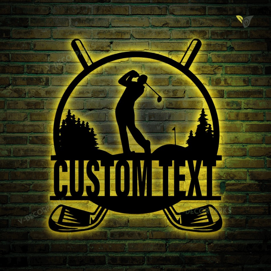 Customized Golf Metal Wall Art Led Lights, Custom Golf Player Metal Art ...
