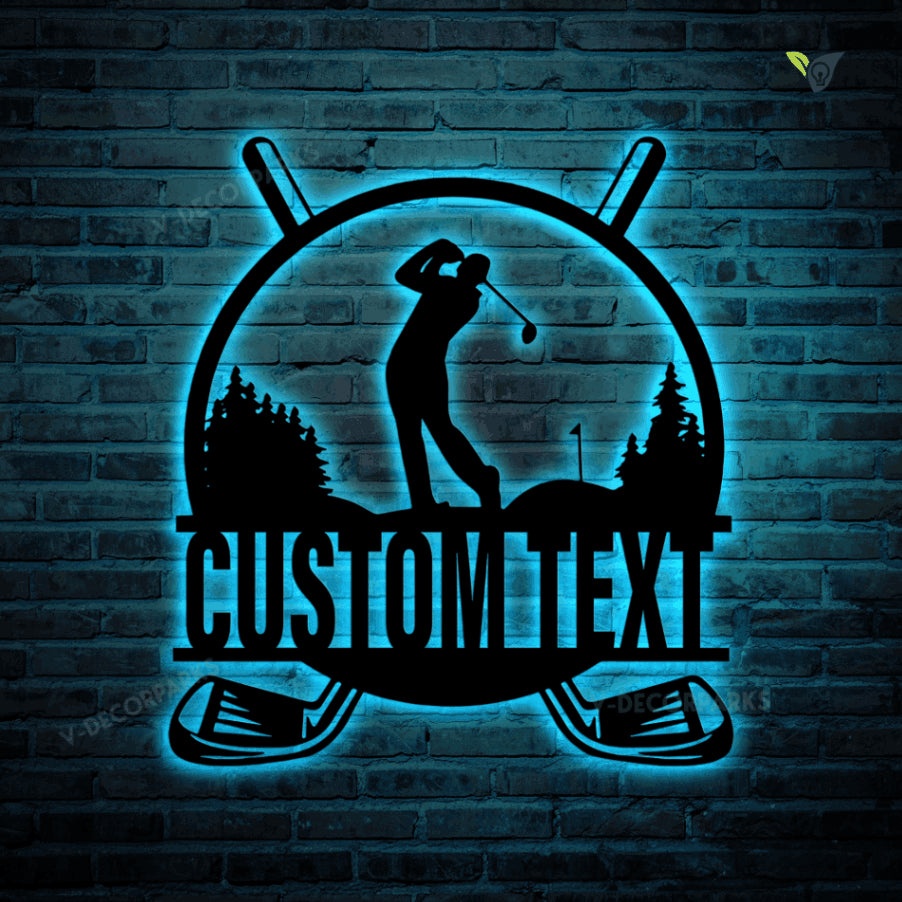 Customized Golf Metal Wall Art Led Lights, Custom Golf Player Metal Art ...