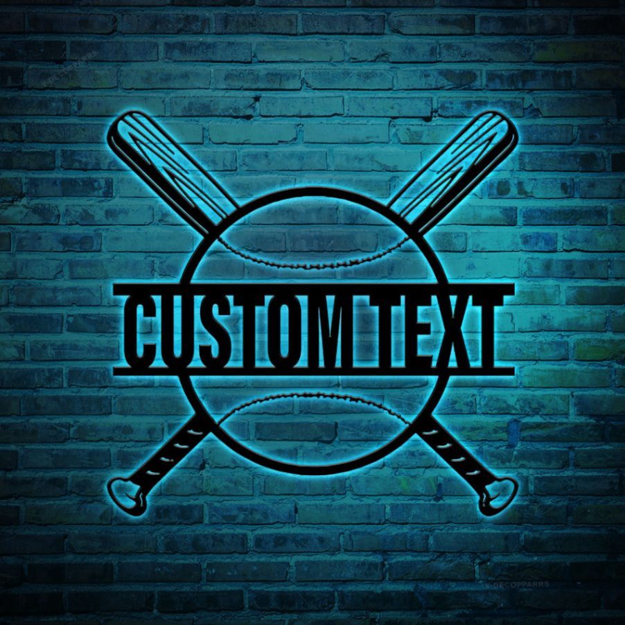 Personalized Baseball Metal Wall Art Led Lights, Customized Baseball ...