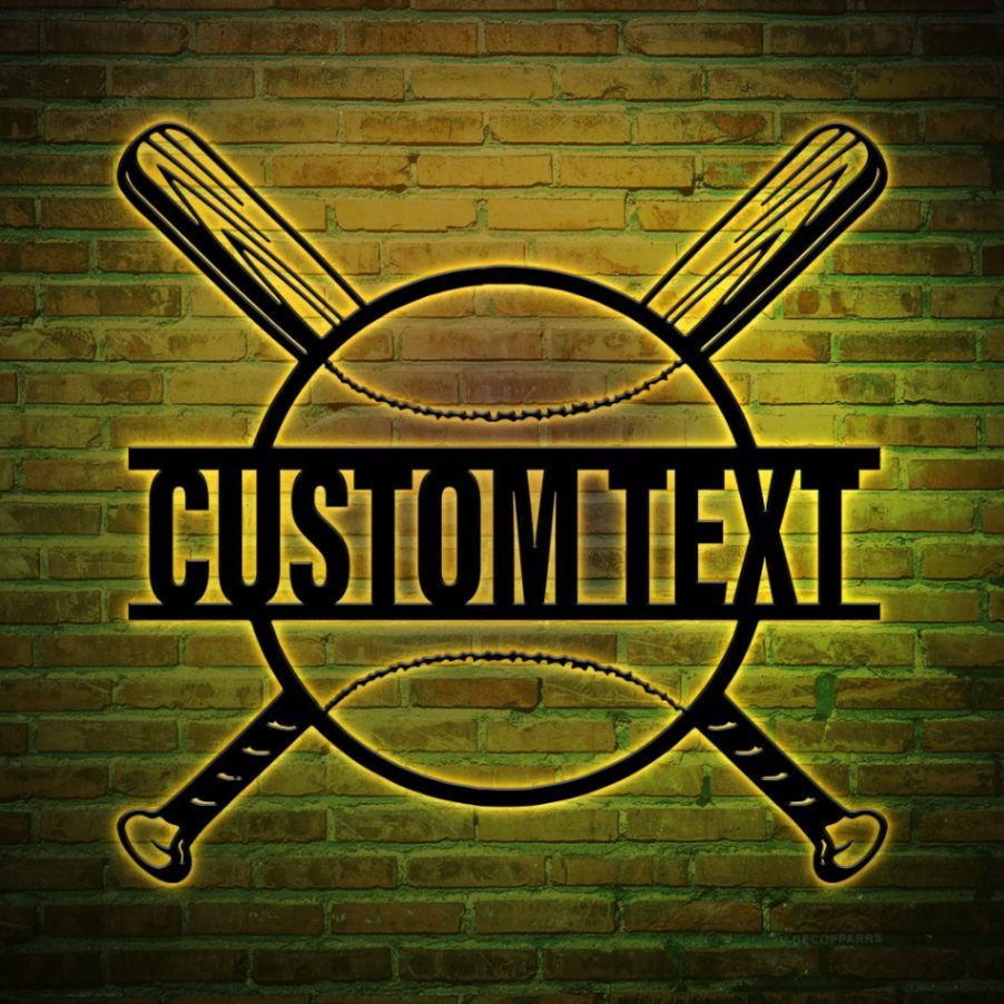 Personalized Baseball Metal Wall Art Led Lights, Customized Baseball ...