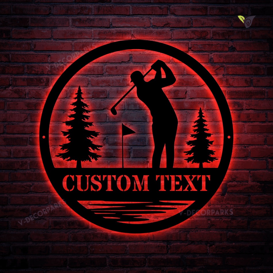 Customized Male Golfer Metal Wall Art Led Lights, Custom Golf Metal Art ...