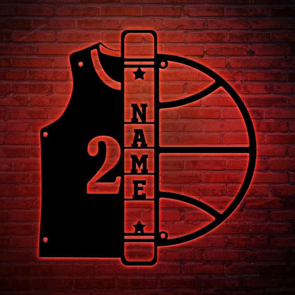 Custom Basketball Metal Wall Art Led Lights, Personalized Basketball ...