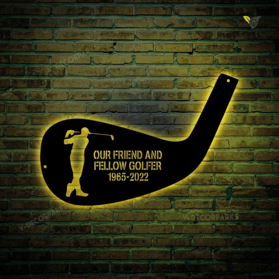 Custom Golf Memorial Metal Wall Art Led Lights, Personalized Golf Metal ...