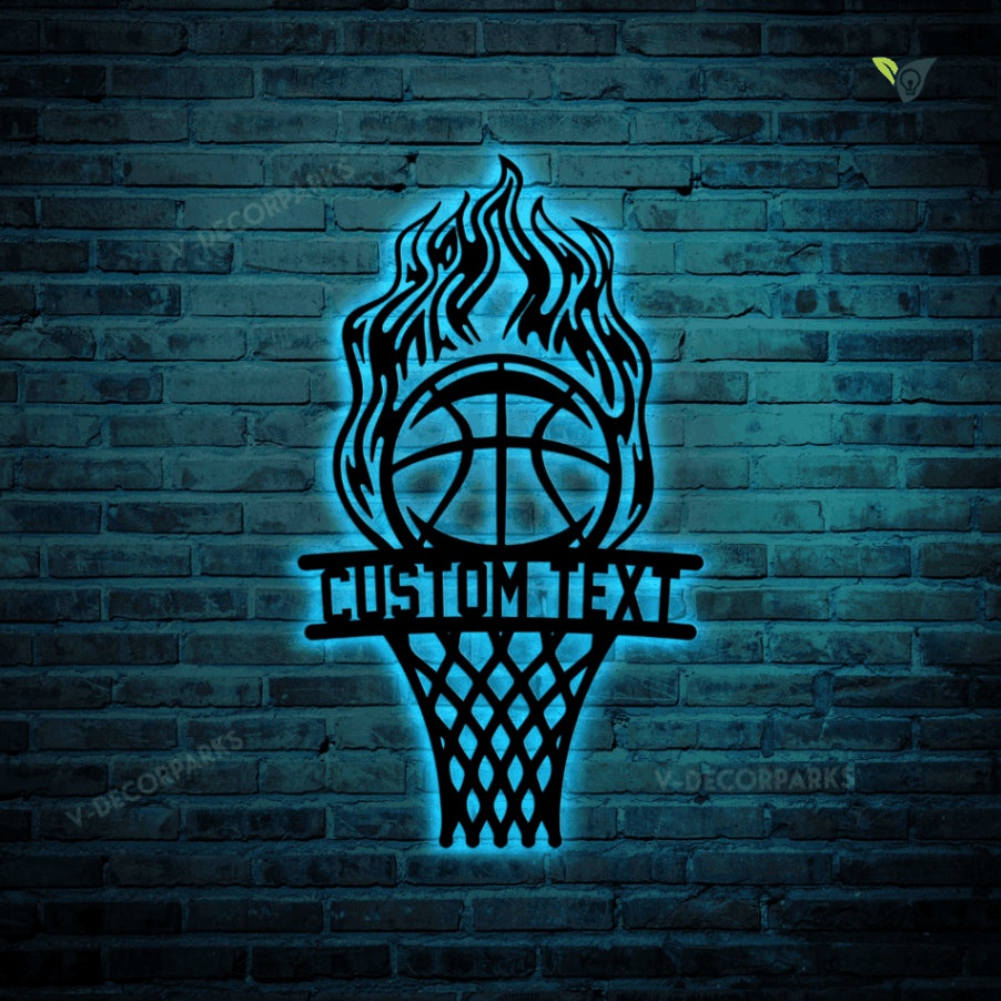 Custom Basketball Metal Wall Art Led Lights, Personalized Basketball ...