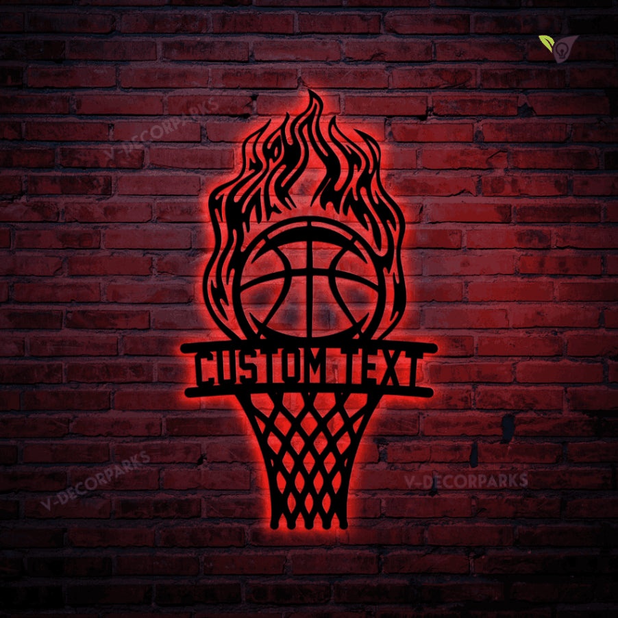 Custom Basketball Metal Wall Art Led Lights, Personalized Basketball ...