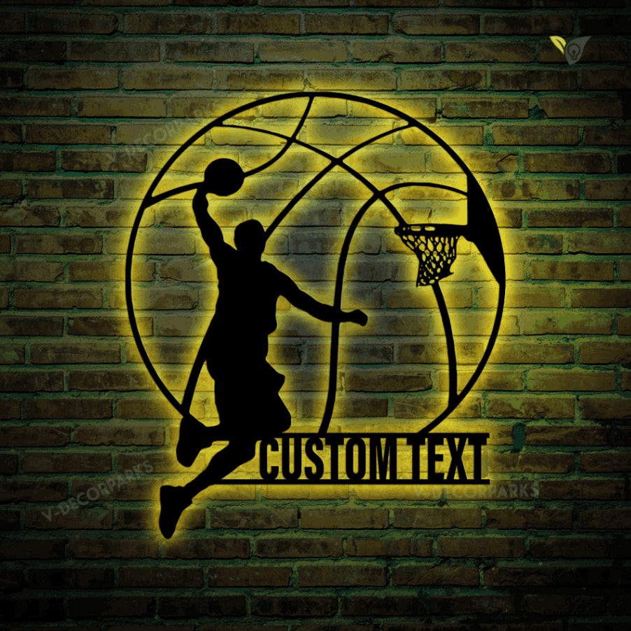 Customized Basketball Metal Wall Art Led Lights, Custom Basketball ...