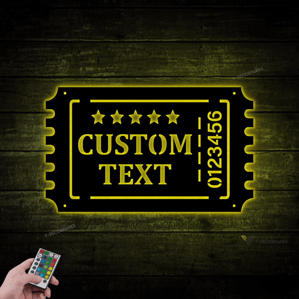 Metal Cinema Ticket With Led Lights, Movie Ticket, Metal Movie Room ...