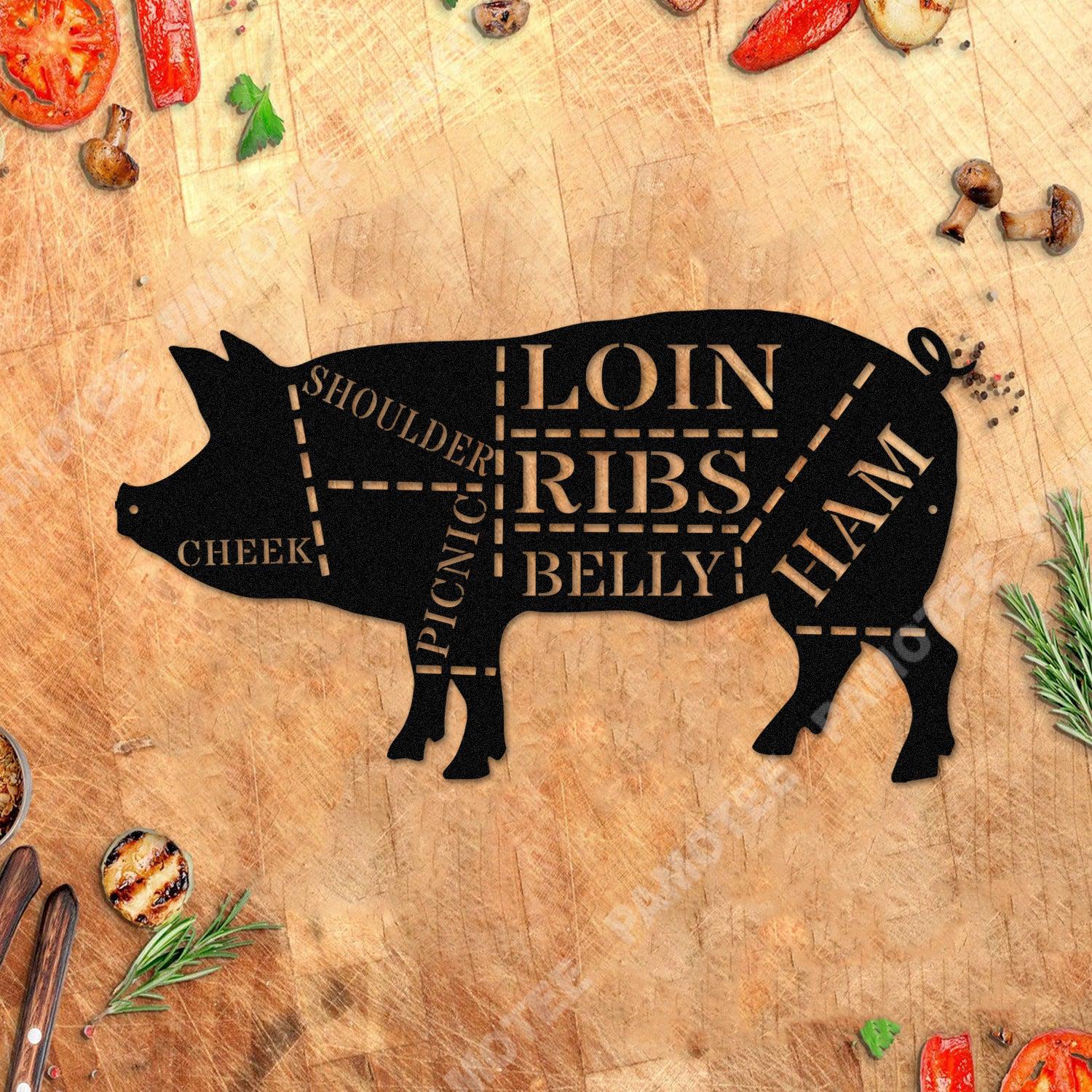 Pig Pork Meat Bar Grill Metal Sign, Custom Outdoor Farm, Bbq, Patio ...