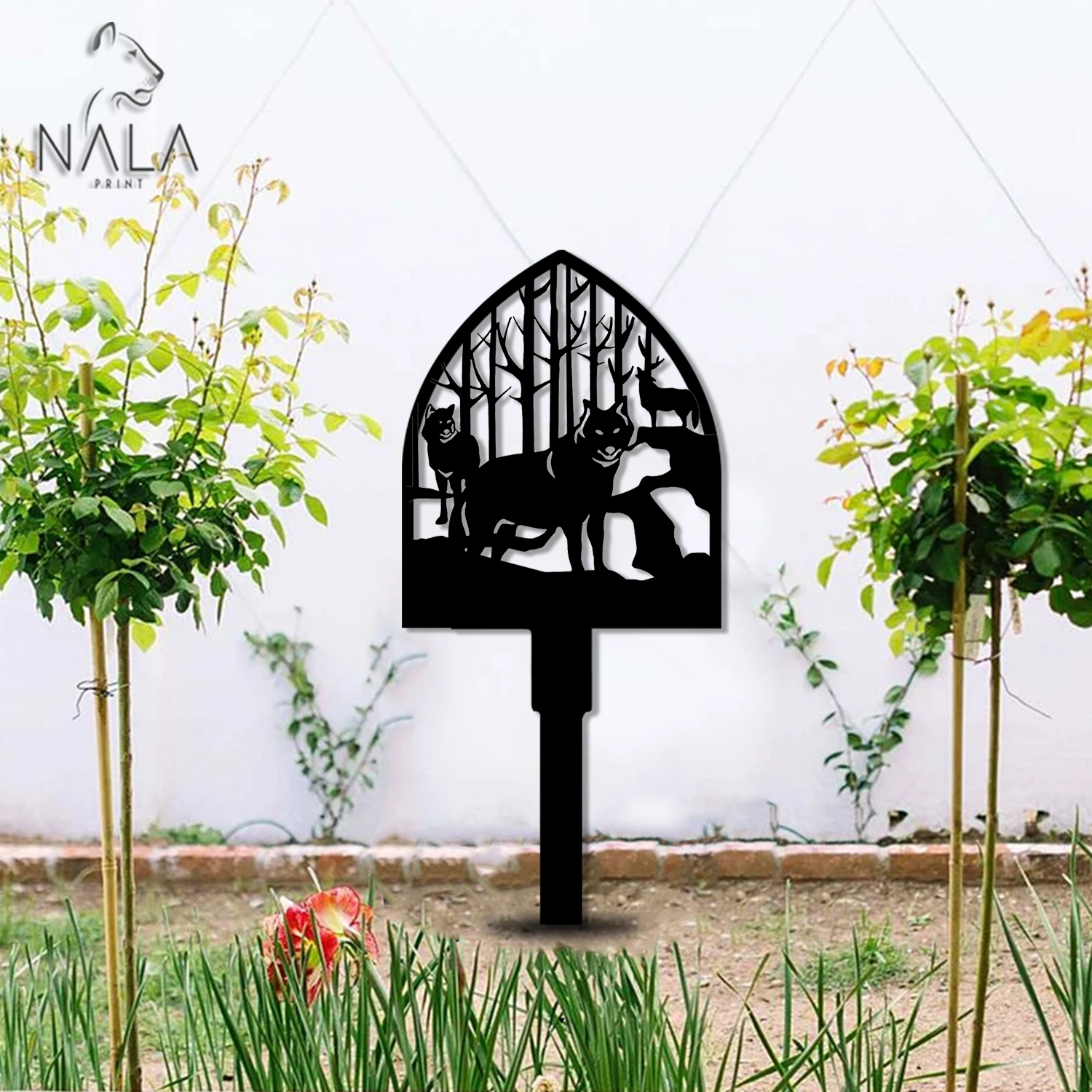Shovel With Wolves Winter Forest Metal Garen Sign, Wolf Metal Yard Sign ...
