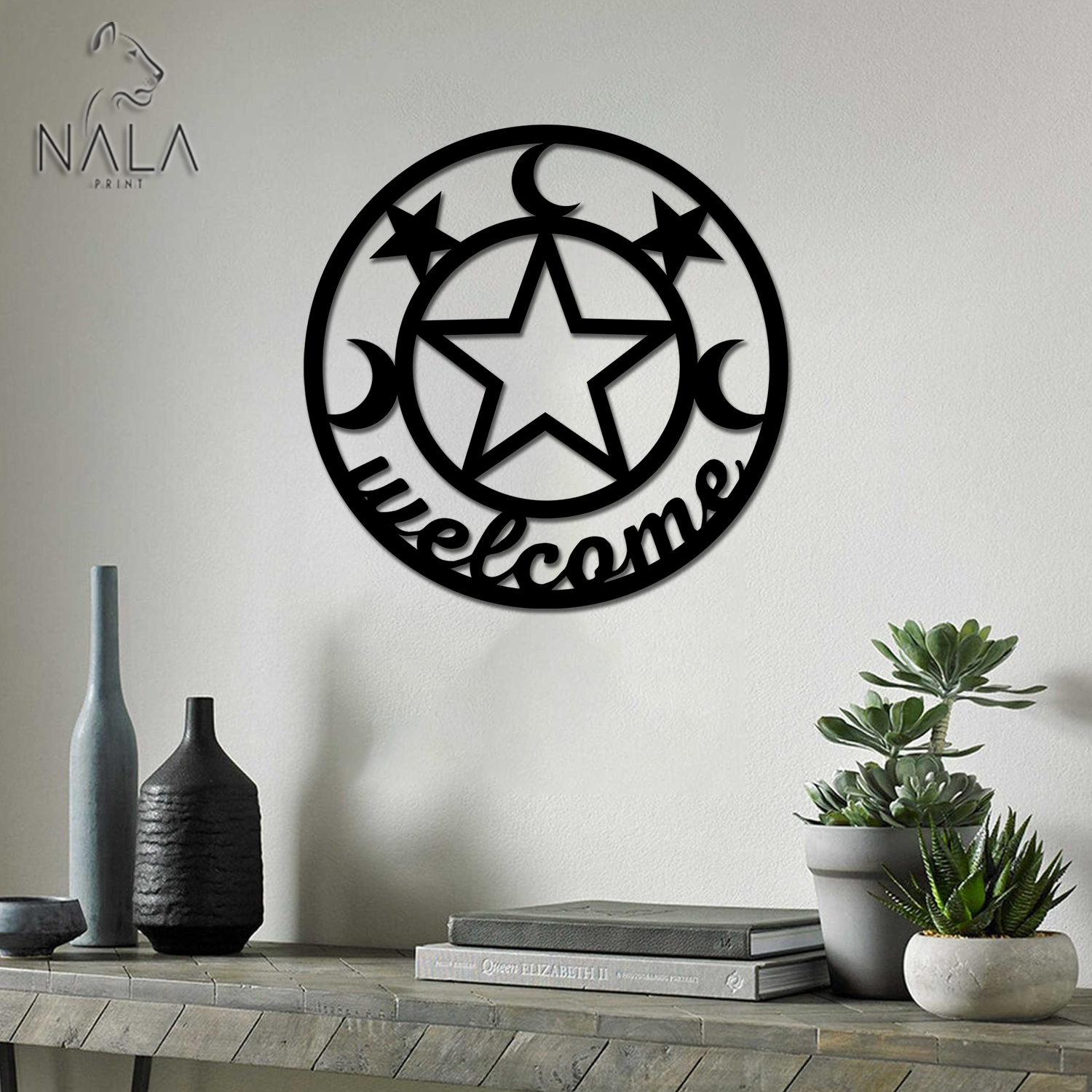 Star And Moon Welcome Metal Sign, Star Design Wall Art Decor, Wall ...
