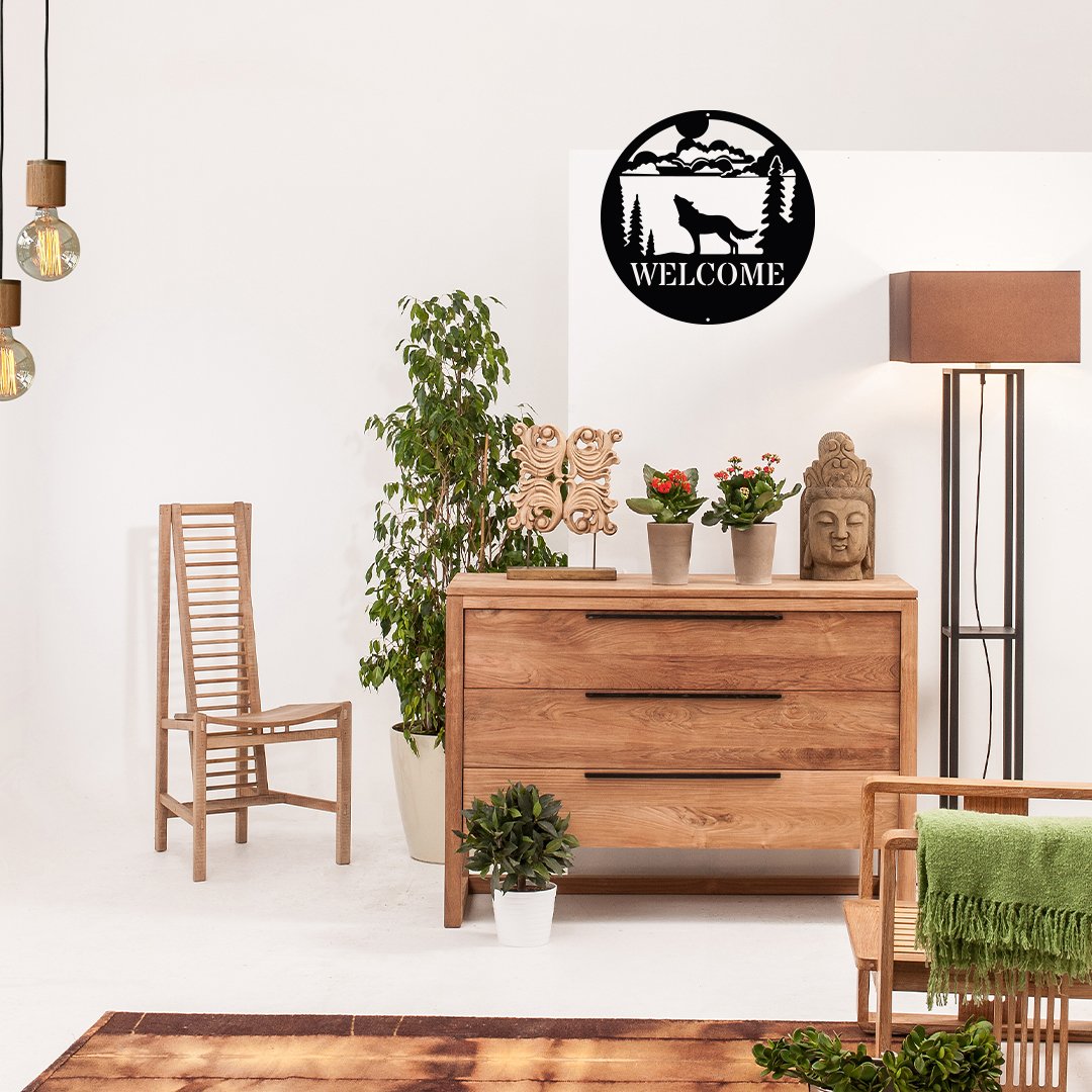 Wolf - Welcome Sign Cut Metal, Metal Art Wall Decor, Cut Wall Hanging ...