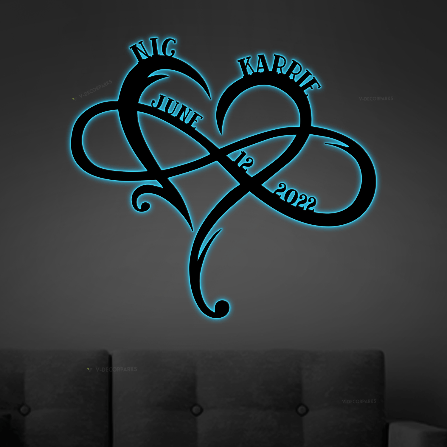 Custom Name And Date Infinity Heart Metal Sign With Led Lights ...