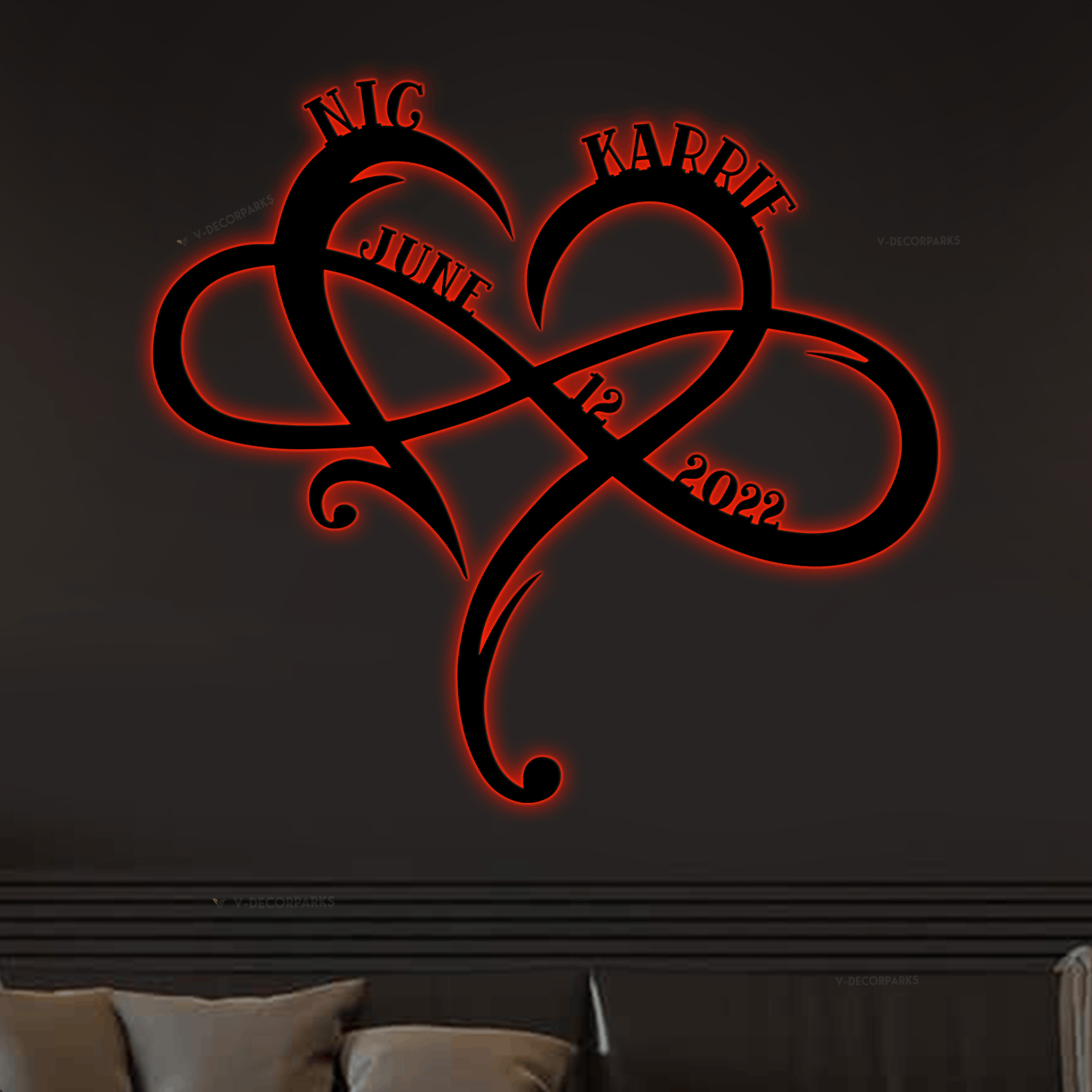 Custom Name And Date Infinity Heart Metal Sign With Led Lights ...