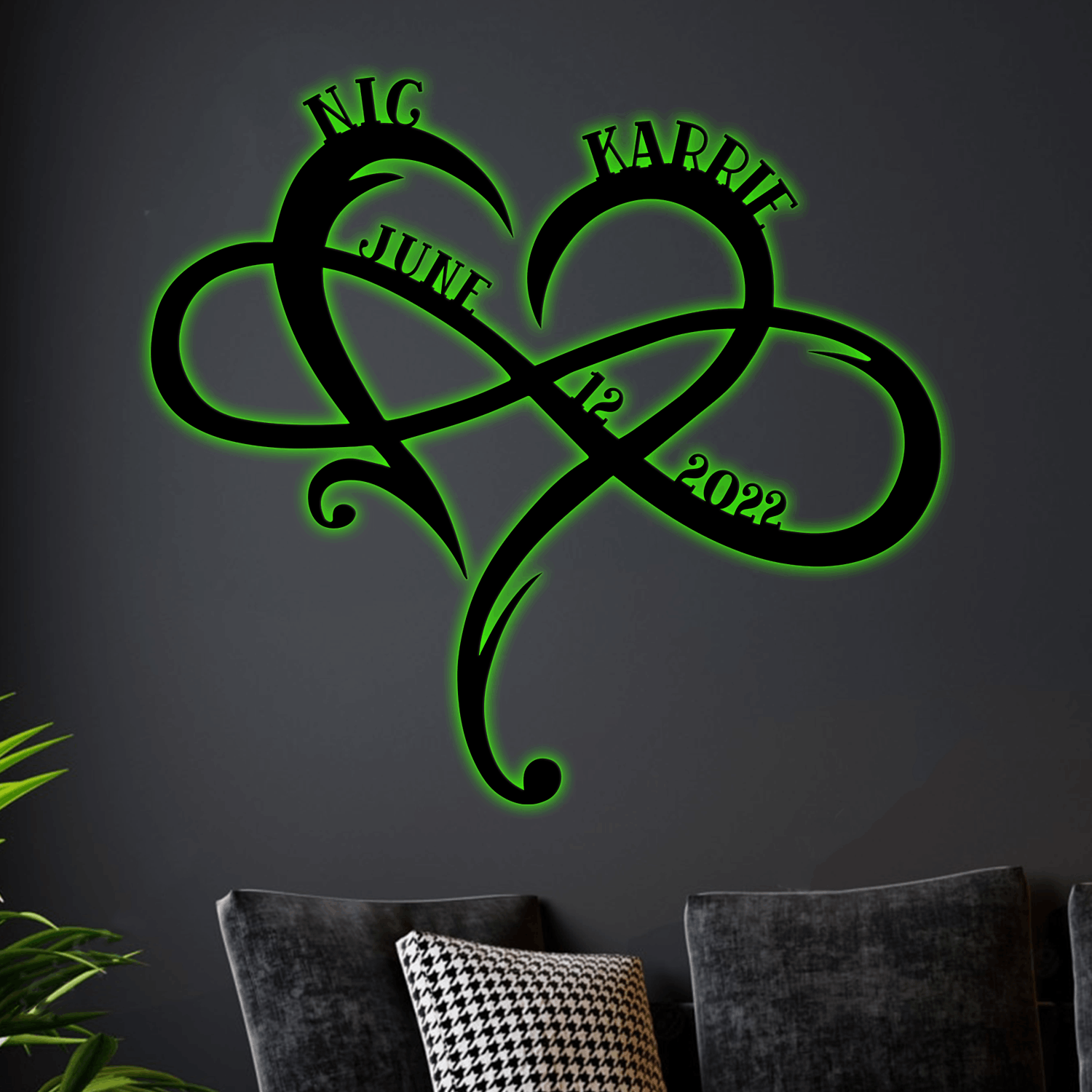 Custom Name And Date Infinity Heart Metal Sign With Led Lights ...