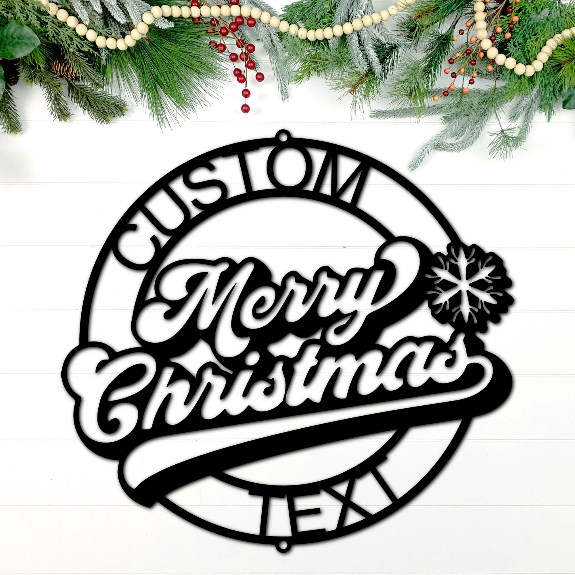 Merry Christmas Ring Custom Name Metal Sign, Personalized Name Cut ...