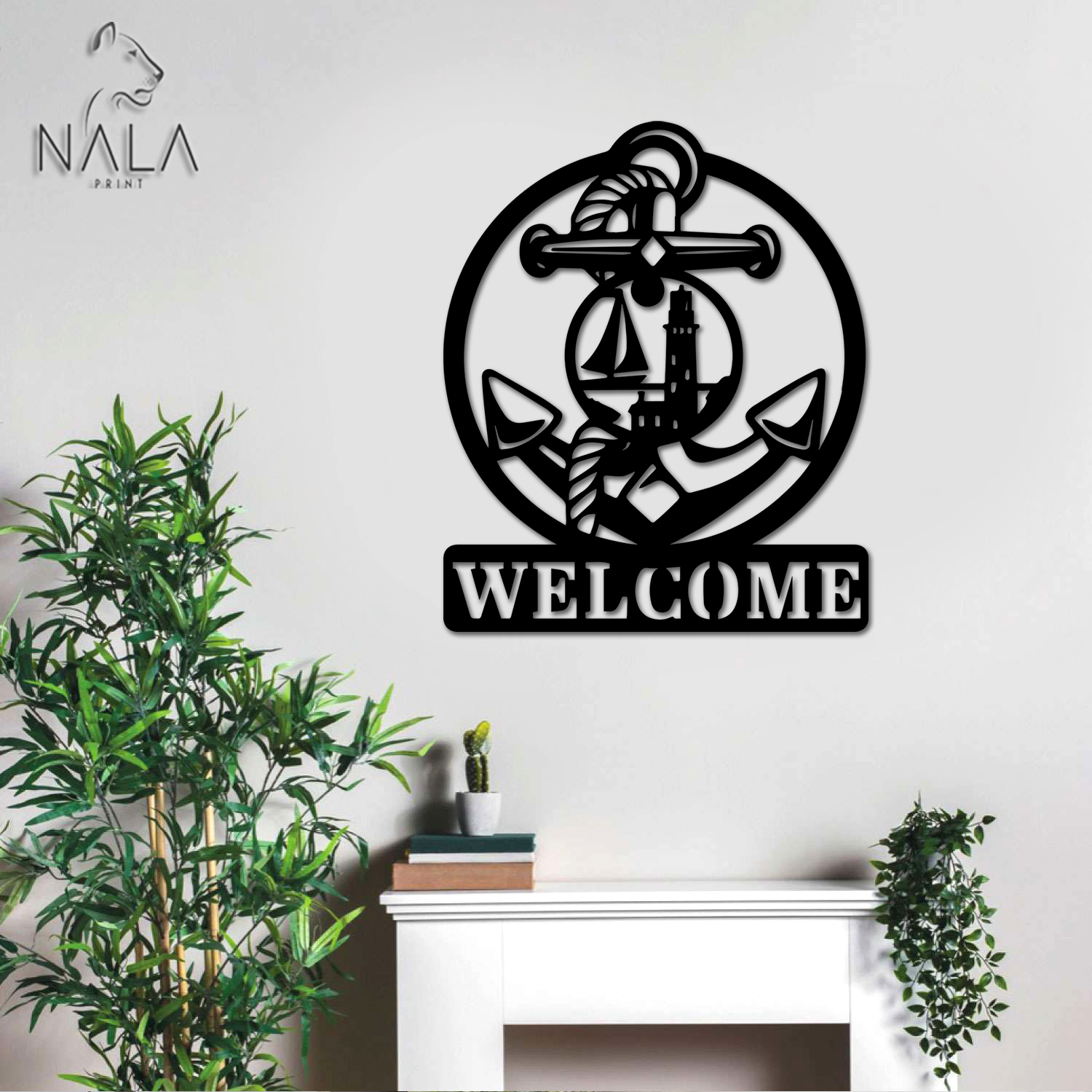 Anchor Welcome Metal Sign, Wall Hanging, Wall Art Decor, Front Porch ...