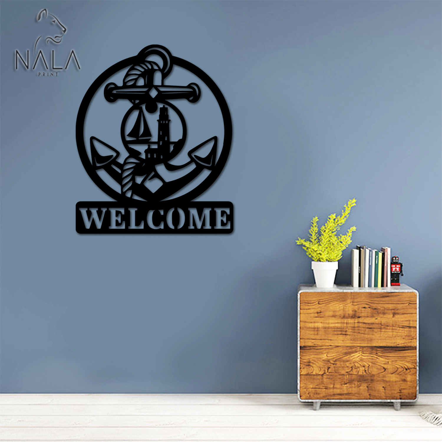 Anchor Welcome Metal Sign, Wall Hanging, Wall Art Decor, Front Porch ...