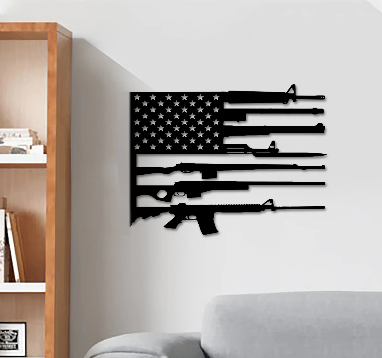 Us Flag Military Guns Cut Metal Sign, American Flag Guns Metal Wall Art ...