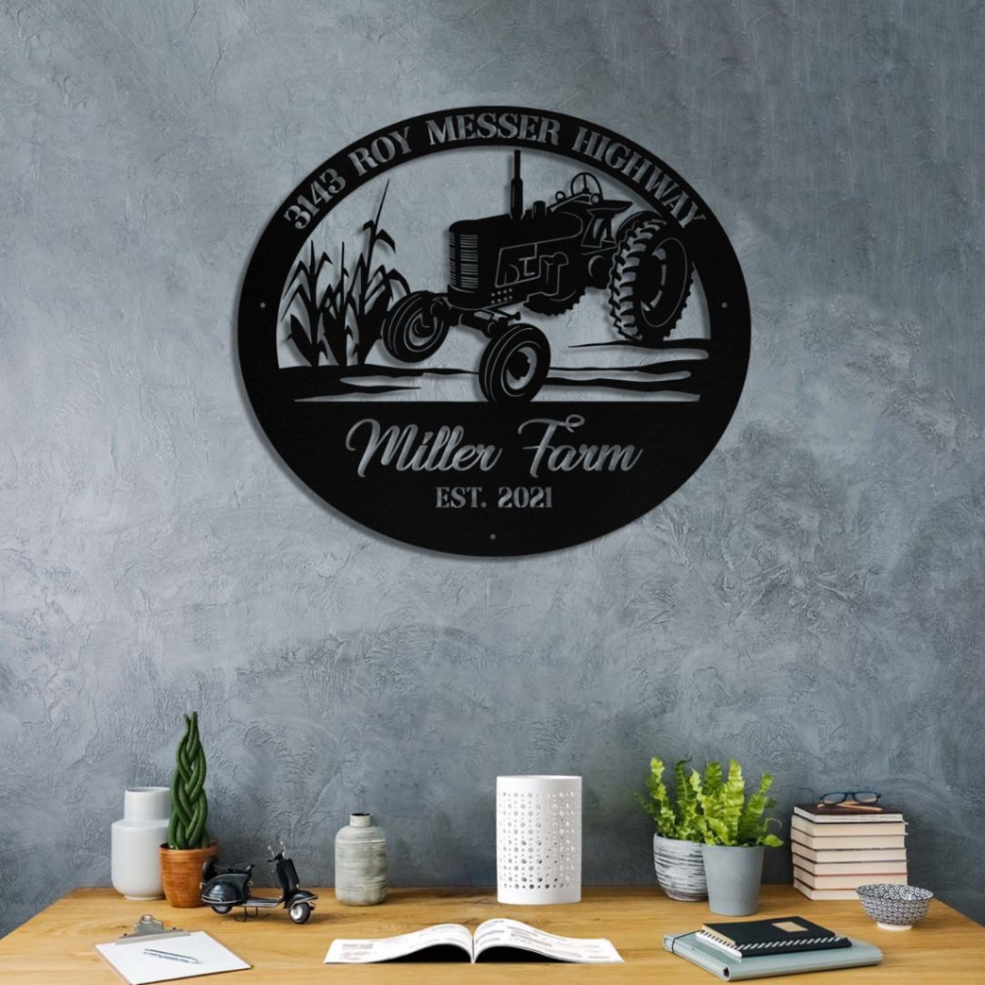 Metal Farm Sign Tractor Cornfield Monogram, Custom Outdoor Farmhouse ...