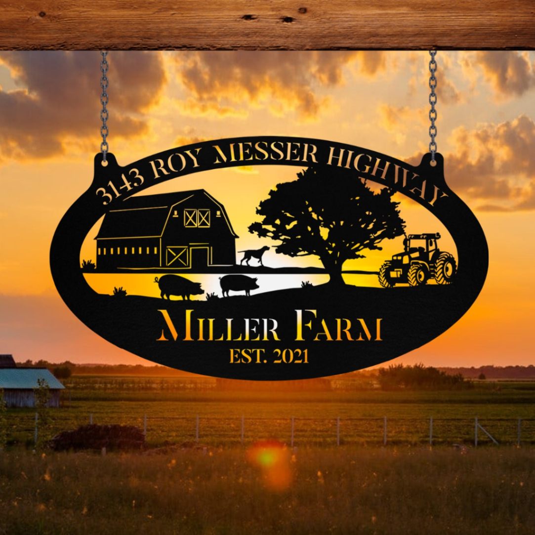 Personalized Metal Farm Sign Barn Dog Pig Tractor – Pamotee