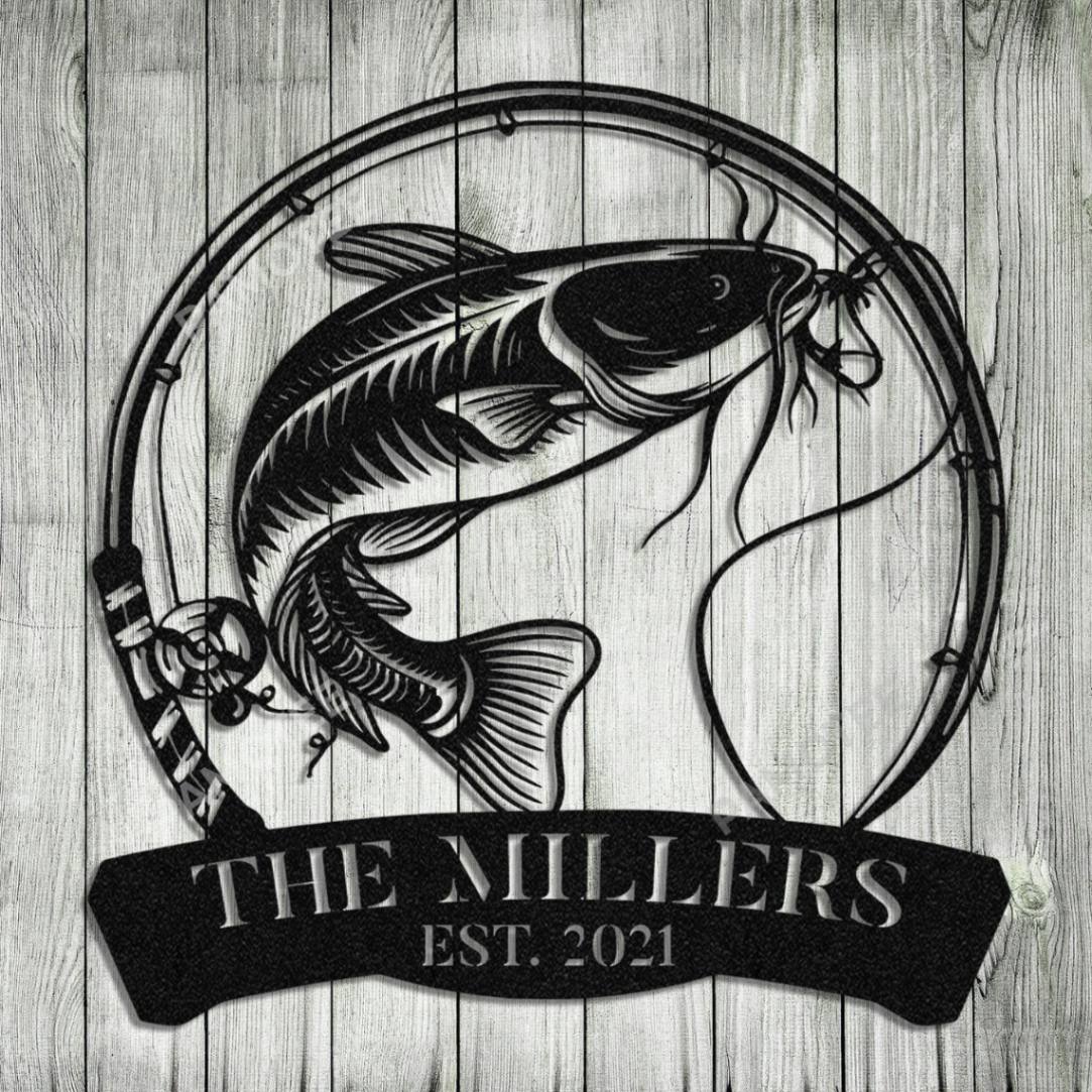 Catfish Fish Fishing Custom Wall Decor, Personalized Name Metal Sign ...