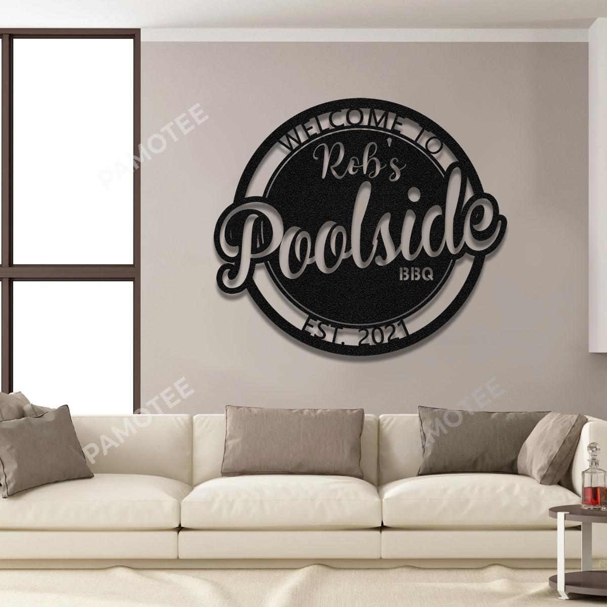 Personalized Name Welcome To Poolside Bbq Metal Wall Art, Size & Color ...