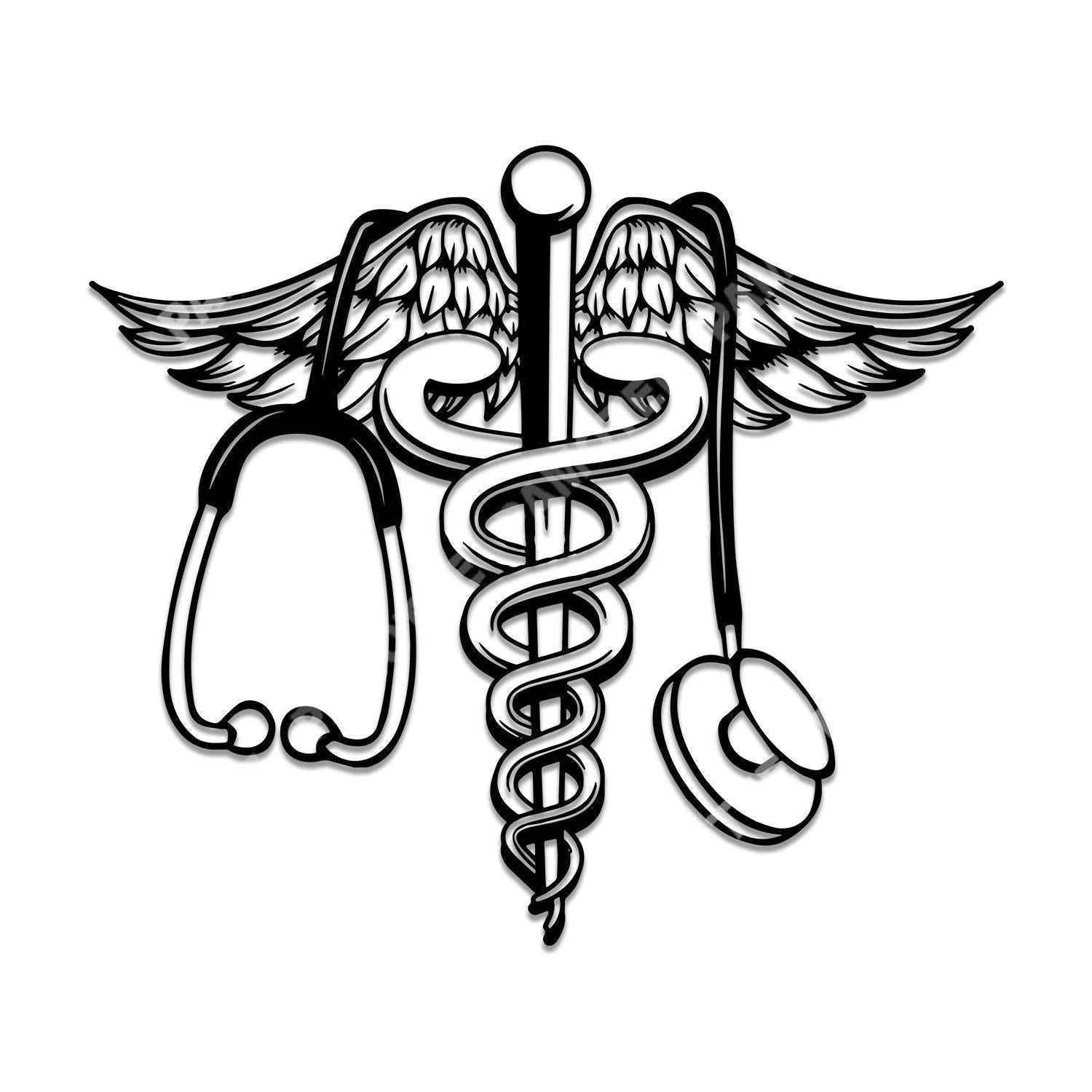 The Rod Of Asclepius And Stethoscope Metal Wall Art, Nurse Gift – Pamotee