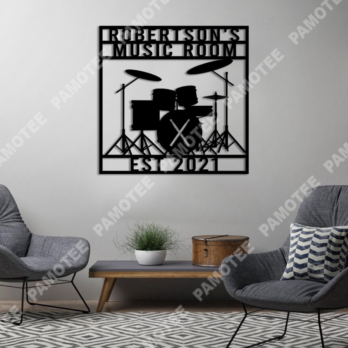 Customized Name And Est Date Drum Music Room Metal Sign, Drummer Wall ...