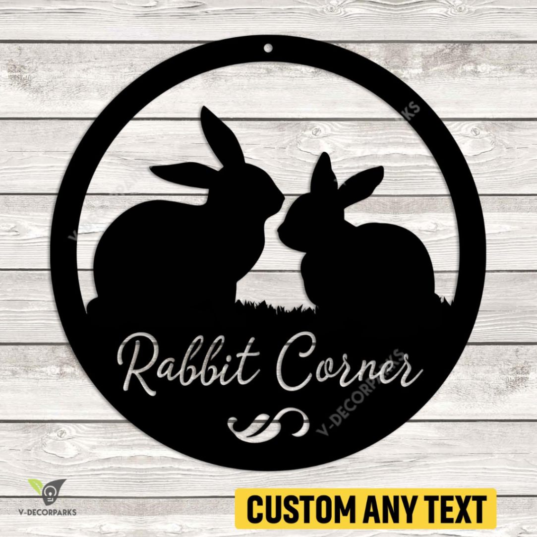 Personalized Rabbit Corner Metal Art, Rabbit Farm Large Sign | Pamotee