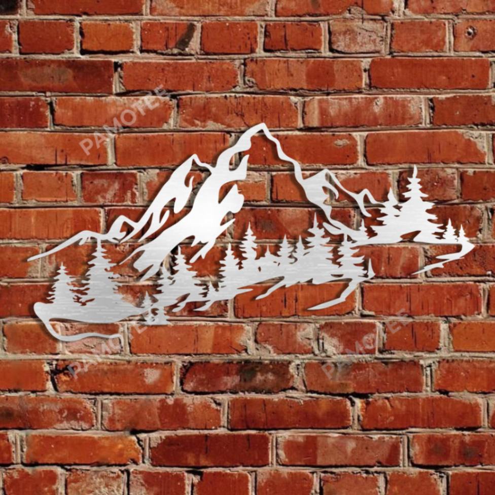 Mountain Scene Metal Sign Monogram, Laser Cut Man Cave Wall Art – Pamotee