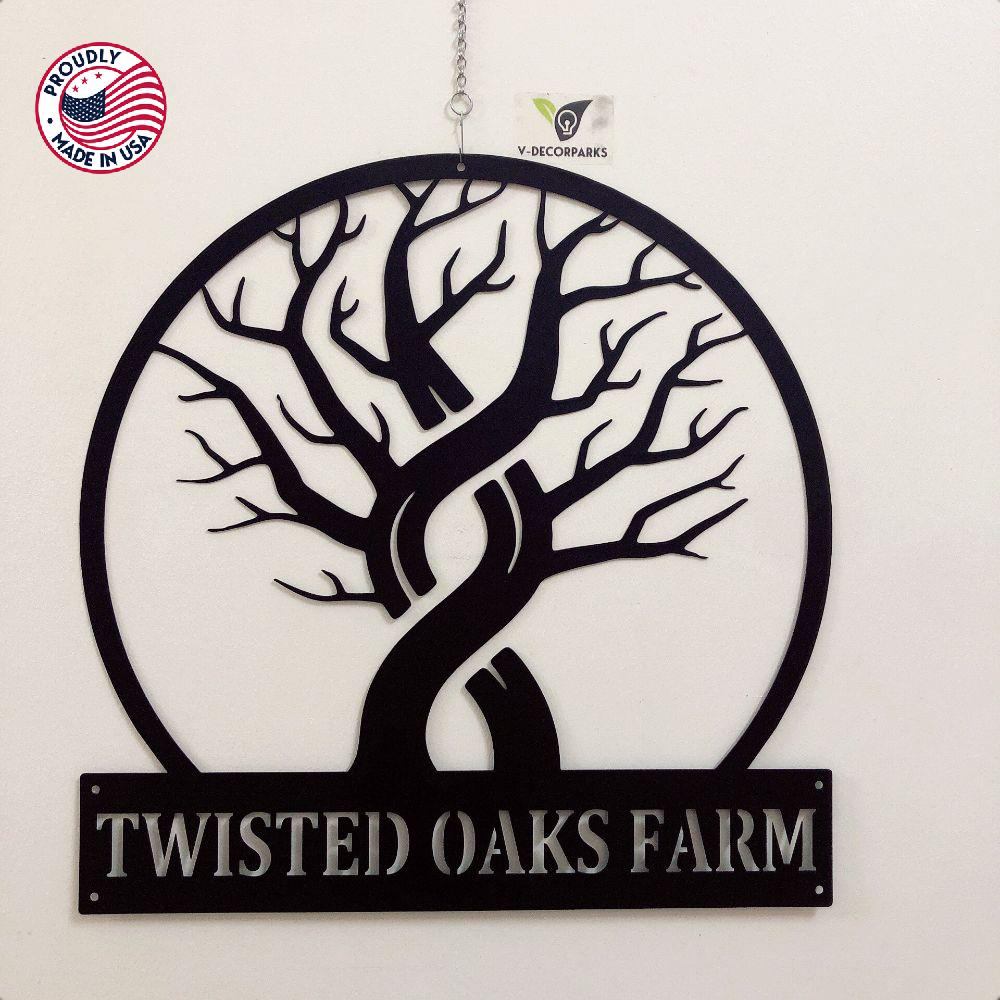 Custom Twisted Oak Tree Metal Farm Sign, Farm Sign, Cottage Decor, Tree ...