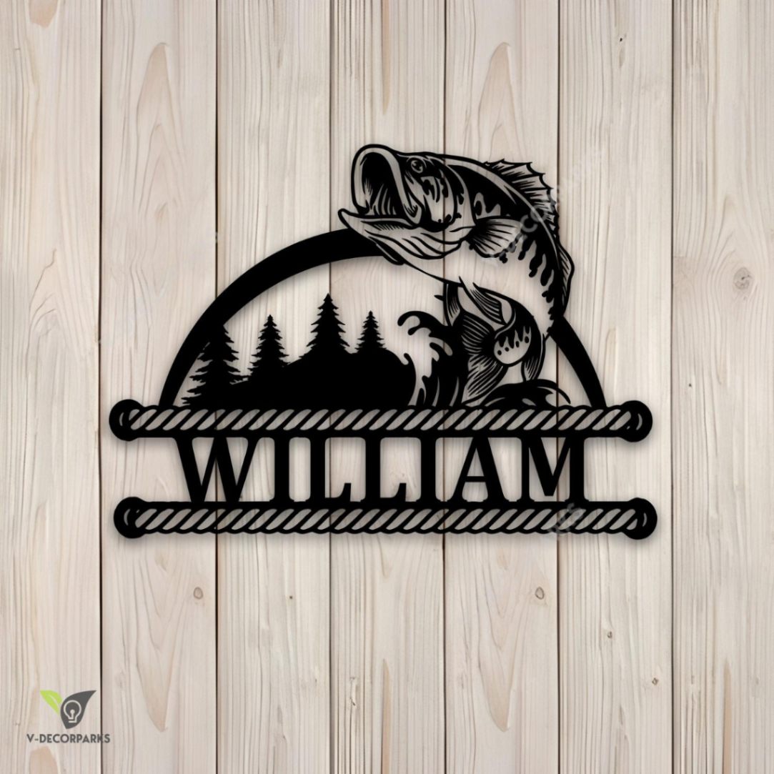 Customized Jumping Bass Fish Metal Art, Bass Fishing Home Plaque – Pamotee