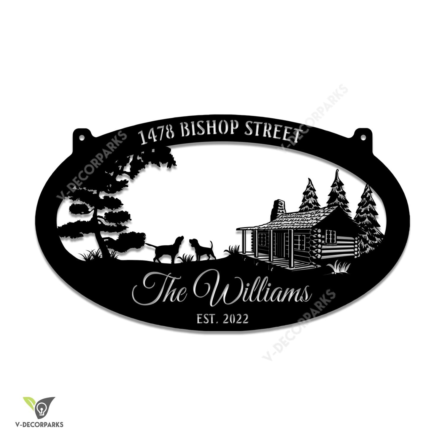 Personalized Cabin With Beagle Dogs Metal Art, Forest House Oval Extra ...