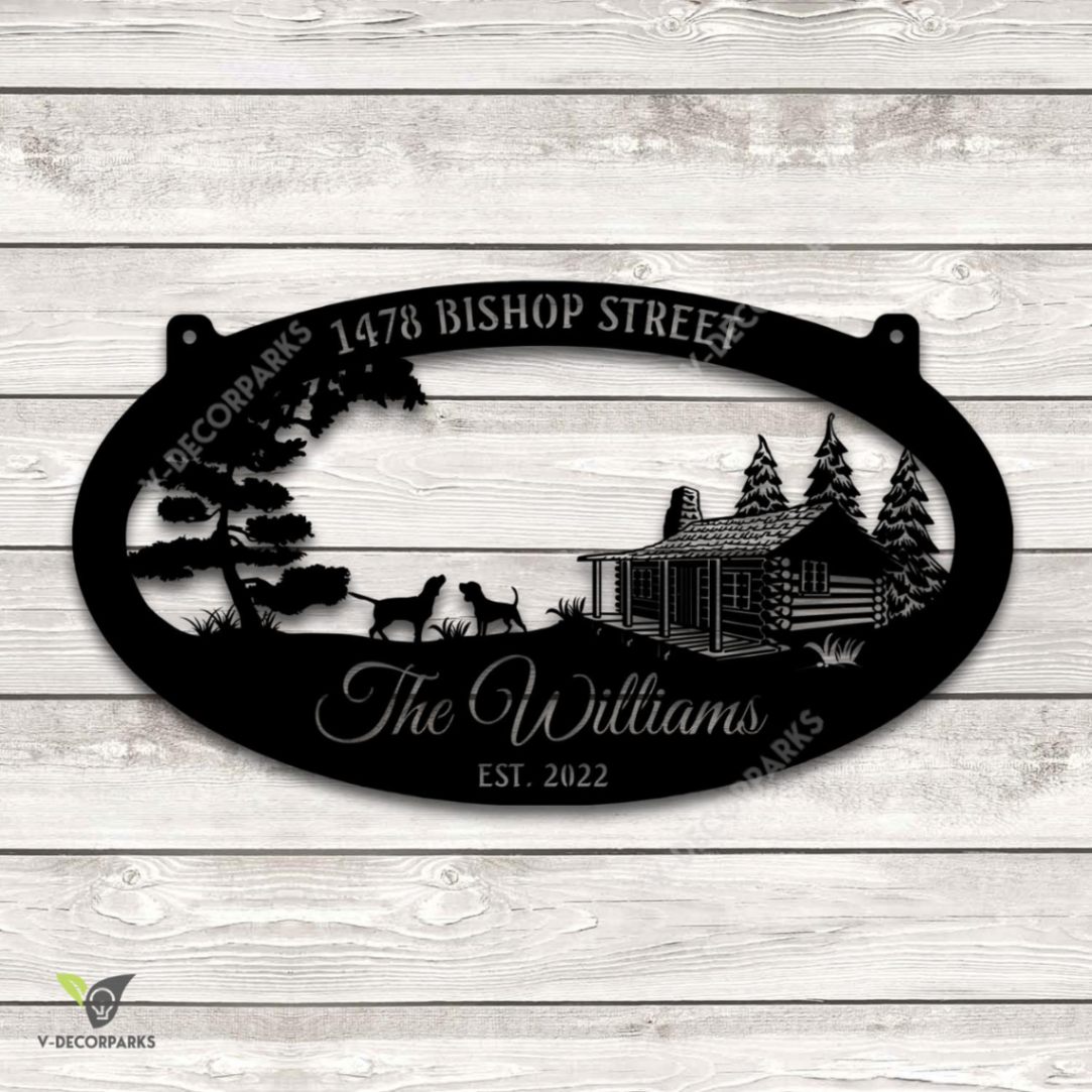 Personalized Cabin With Beagle Dogs Metal Art, Forest House Oval Extra ...