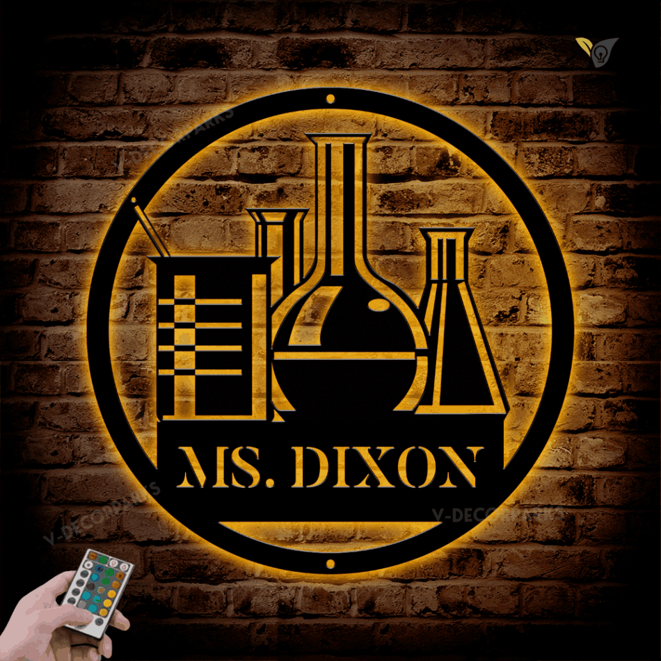 Custom Chemistry Teacher Metal Wall Art With Rgb Led Lights, Chemist, Chemistcal, Metal ...