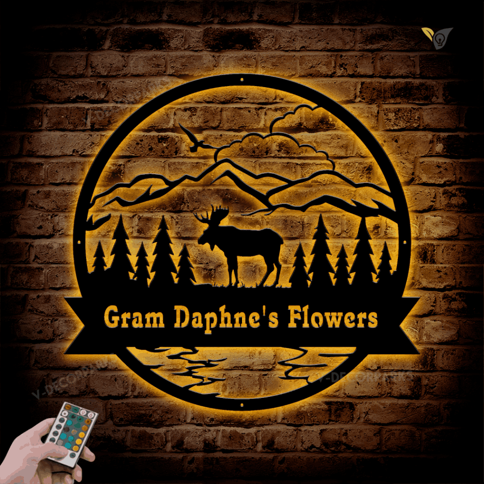 Great Outdoors Moose Monogram Metal Sign With Led Lights, Metal Wall ...