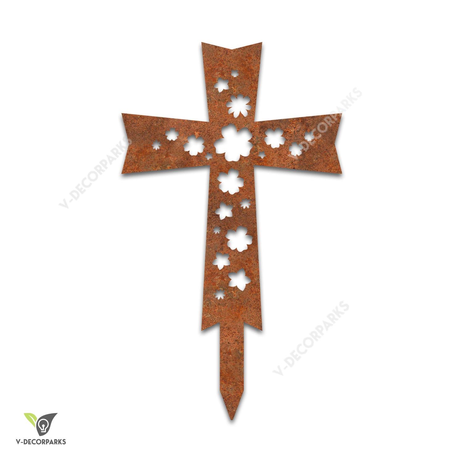 Rusted Cross And Flowers Jesus Metal Garden Art, Christianity Laser Cut ...