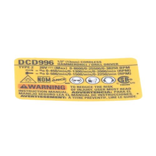 Dewalt Rating Label, Dcd996 Type 2 #DWB-N574844 - Tool Parts and ...